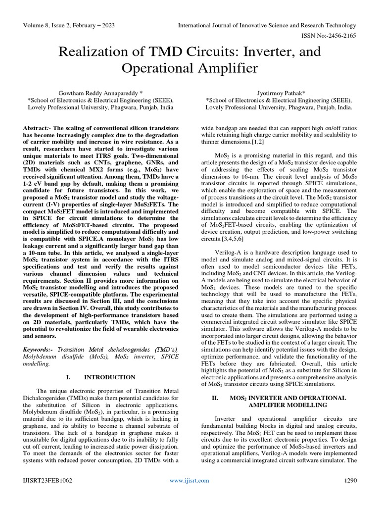 Realization of TMD Circuits Inverter, and Operational Amplifier | Download Free PDF ...