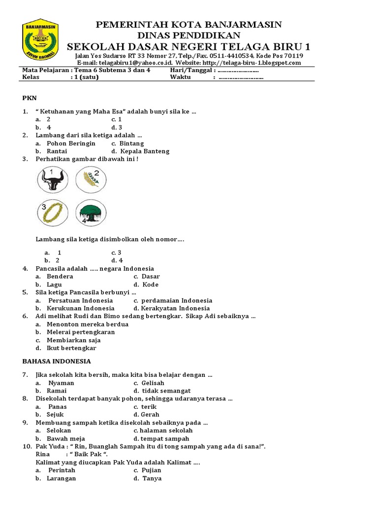 Kelas 1 Tema 6 Subtema 3&4 | PDF