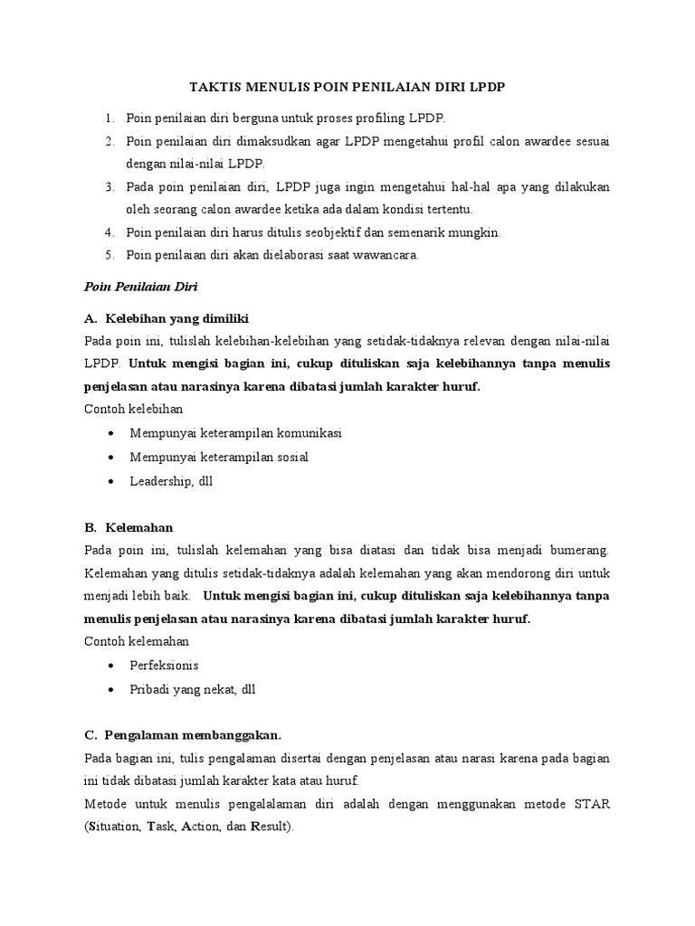 Taktis Menulis Poin Penilaian Diri LPDP | PDF