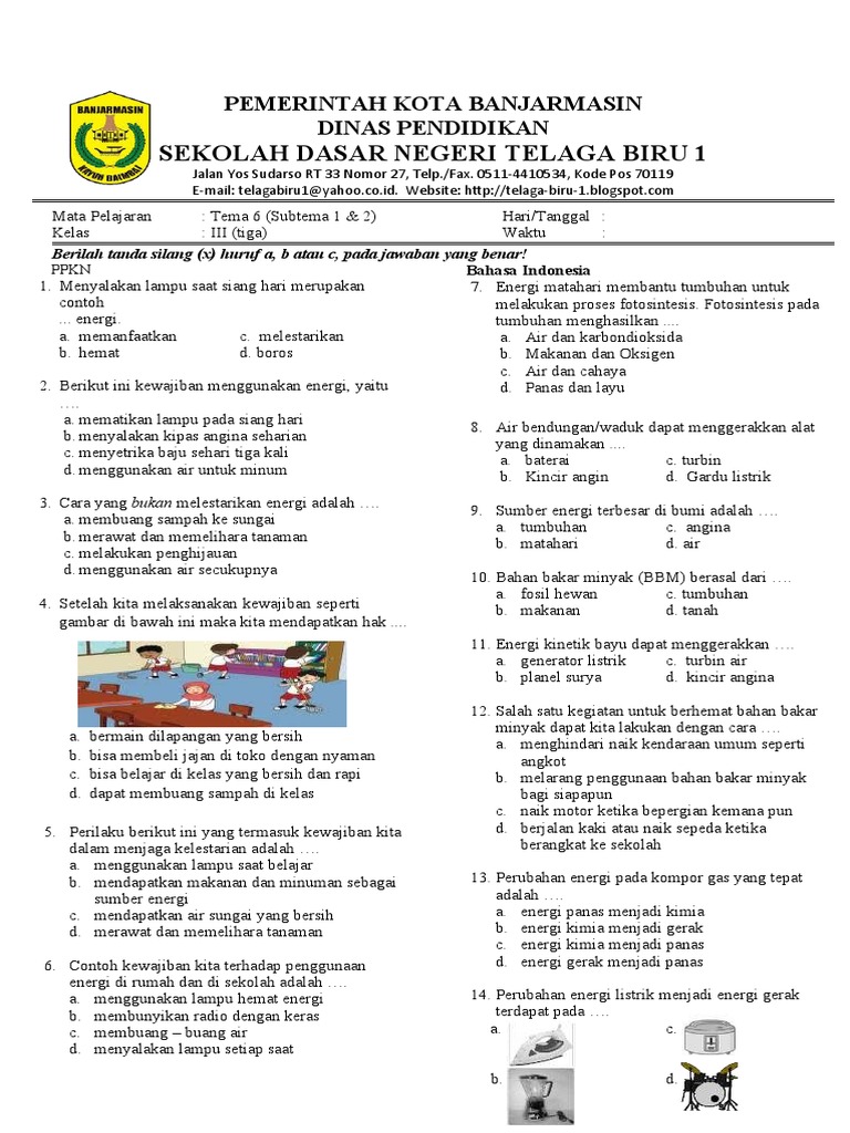 Pts Tema 6 Sub Tema 1&2 Kelas 3 | PDF