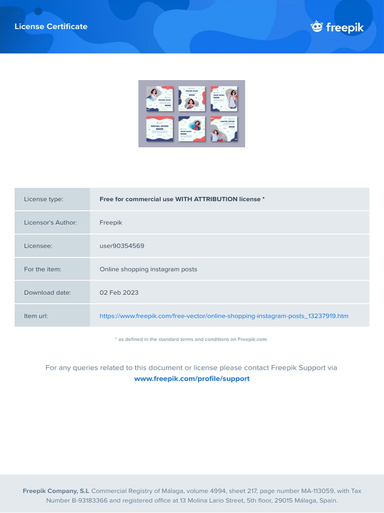 Freepik License Certificate for Instagram Posts | PDF | License | World ...