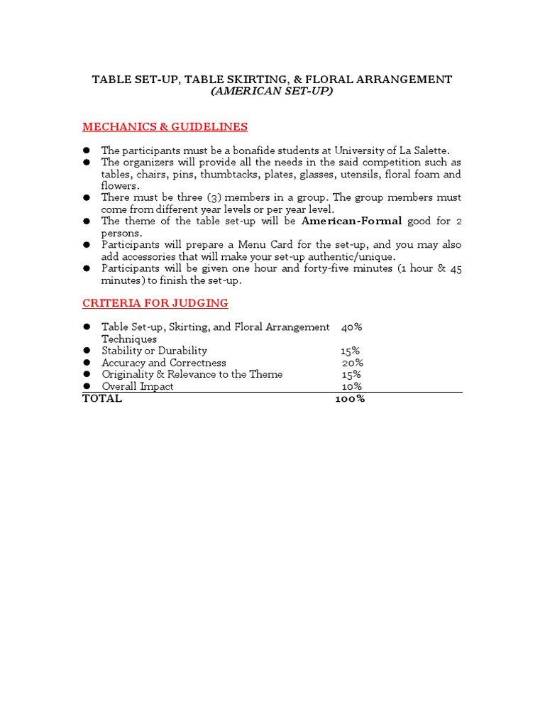 Table Set Up Table Skirting Floral Arrangement | PDF