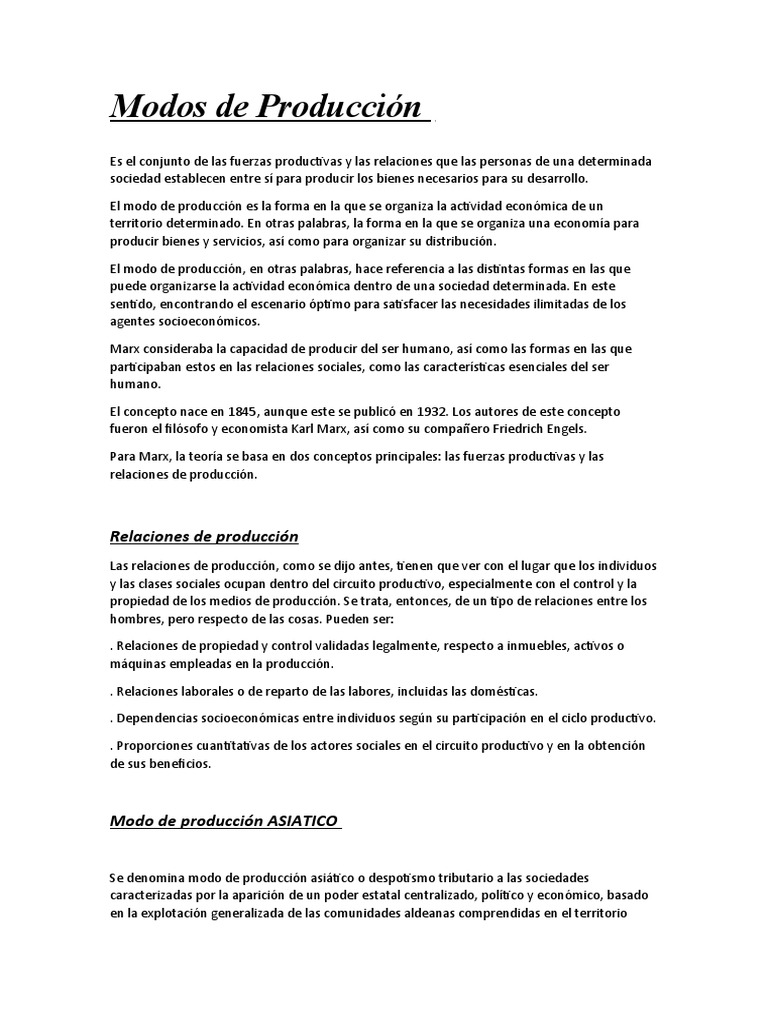 Modos de Producción | PDF | Feudalismo | Karl Marx