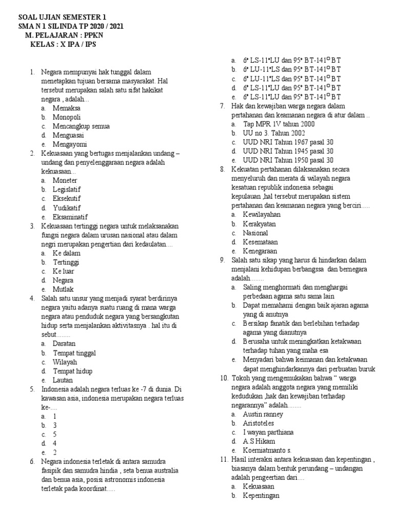 Soal PPKN X | PDF