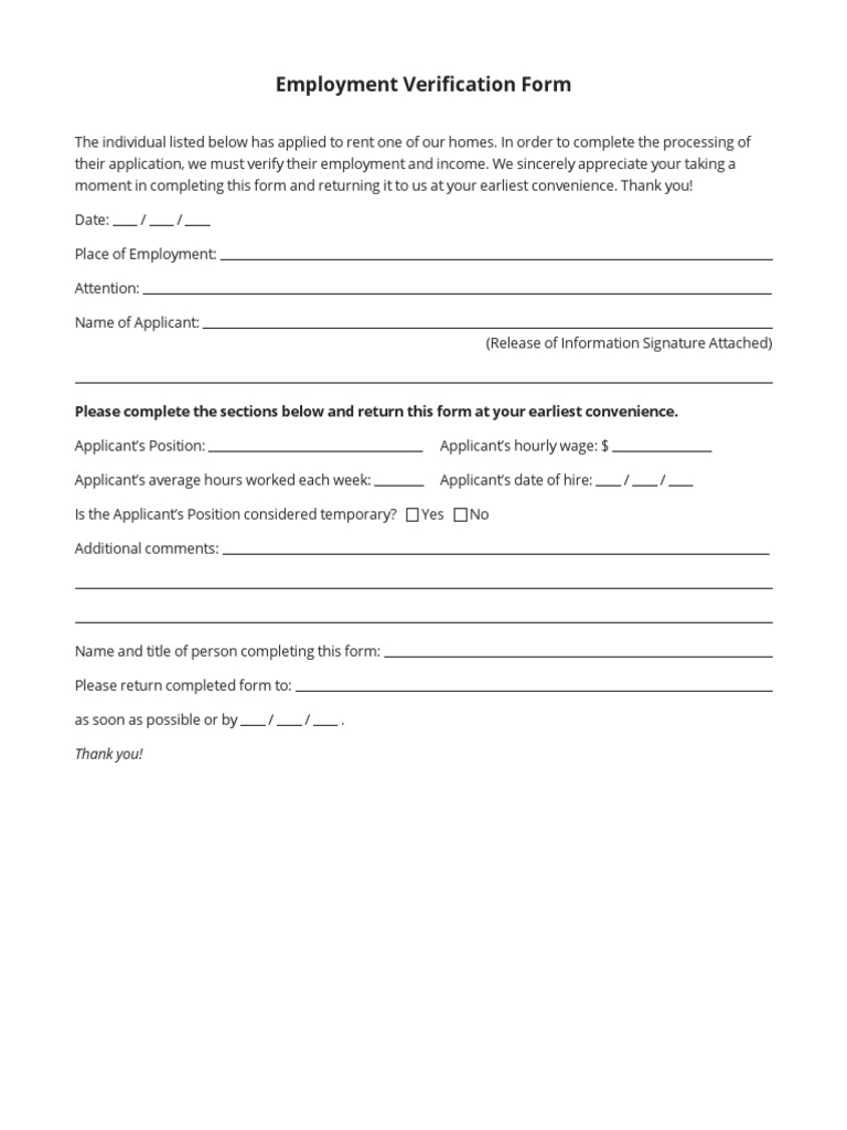 Employment Verification Form Template | PDF | Career & Growth
