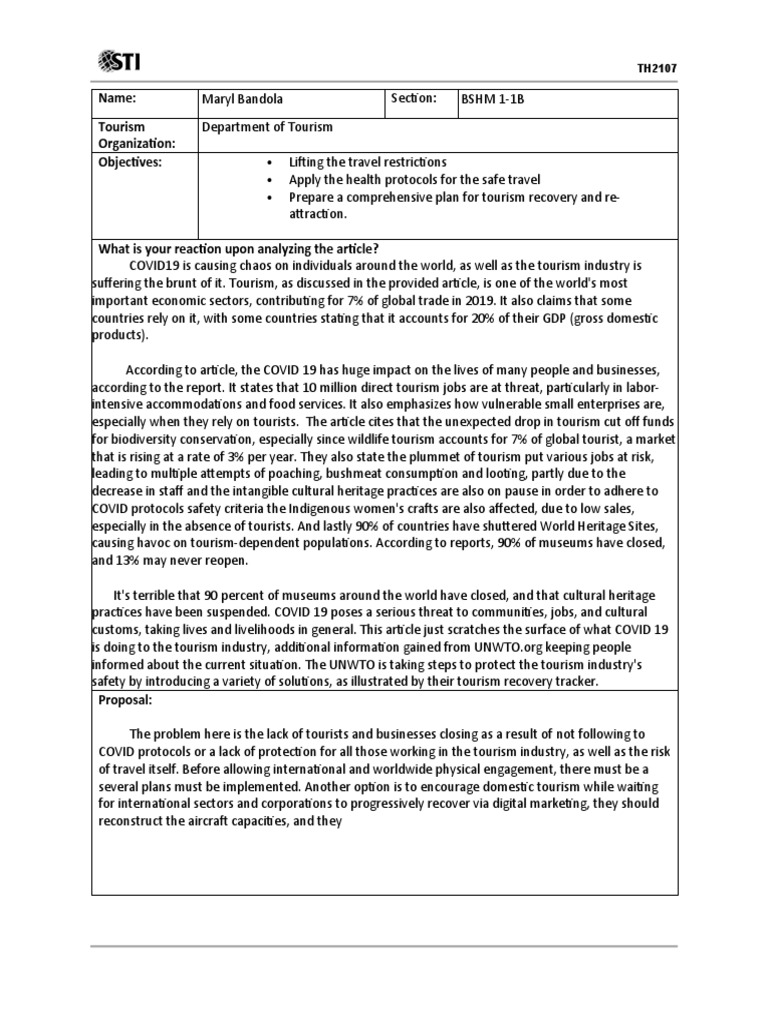 02 Task Performance 1 - ARG | PDF | Tourism | Economies