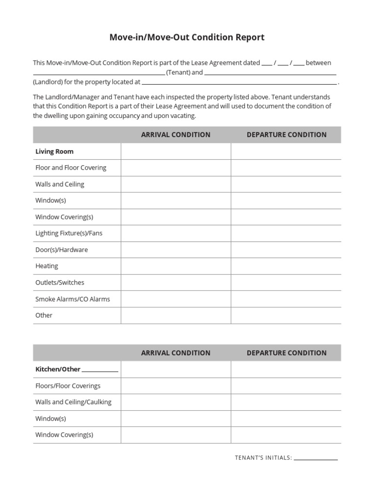 Move-In/Out Condition Report Template | PDF