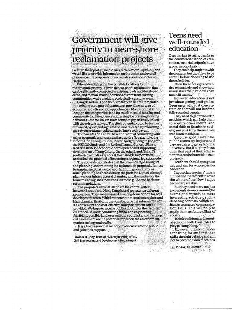 Government Will Give Prioirity To Near-Shore Reclamation Projects | PDF