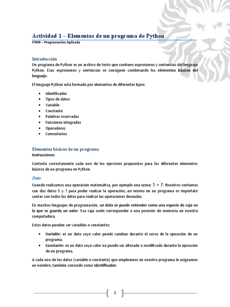 Actividad 1 Elementos Basicos De Un Programa Pdf Programación 2202