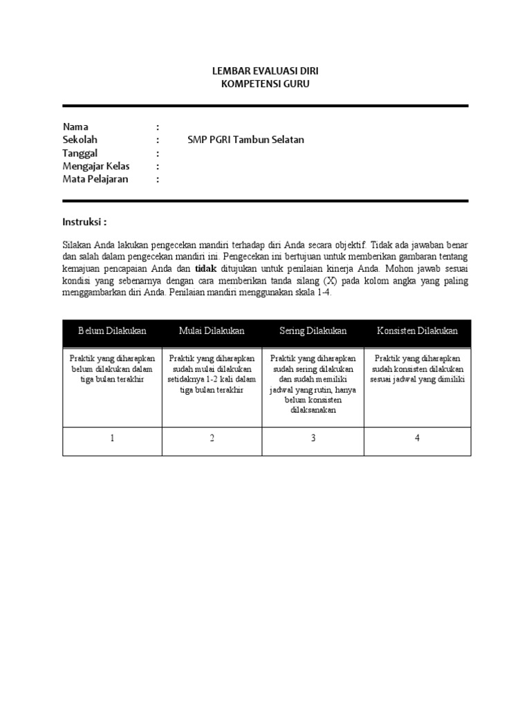 Lembar Evaluasi Dan Refleksi Diri Guru | PDF | Karier & Perkembangan | Pengembangan Diri