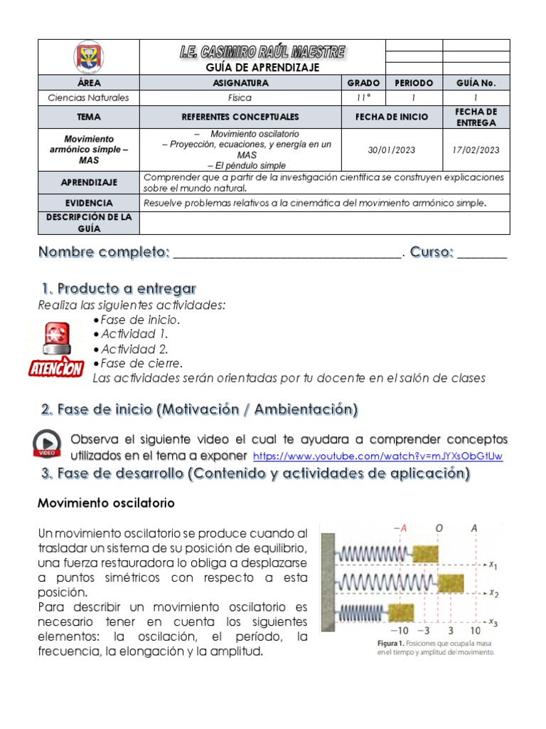 Guía 1 Fis 11° | PDF | Oscilación | Tiempo espacial