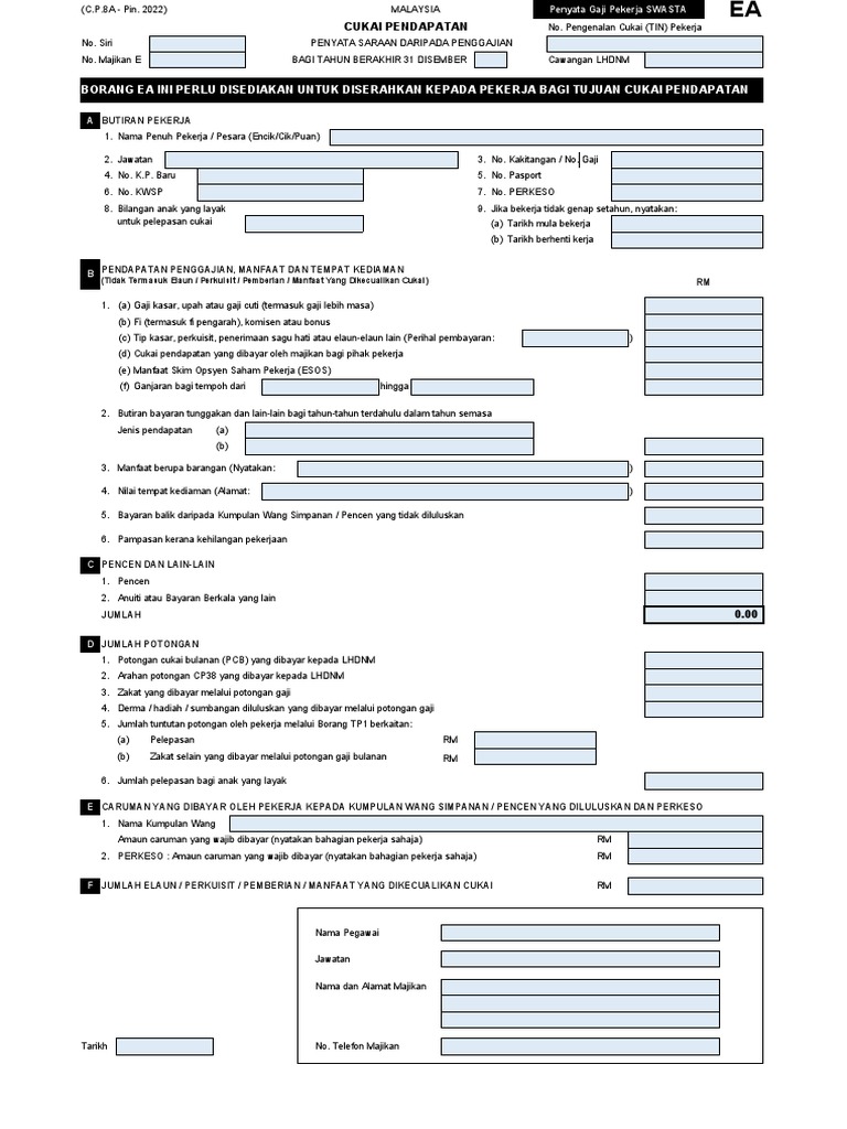 Borang Ea 2022 Excel | PDF