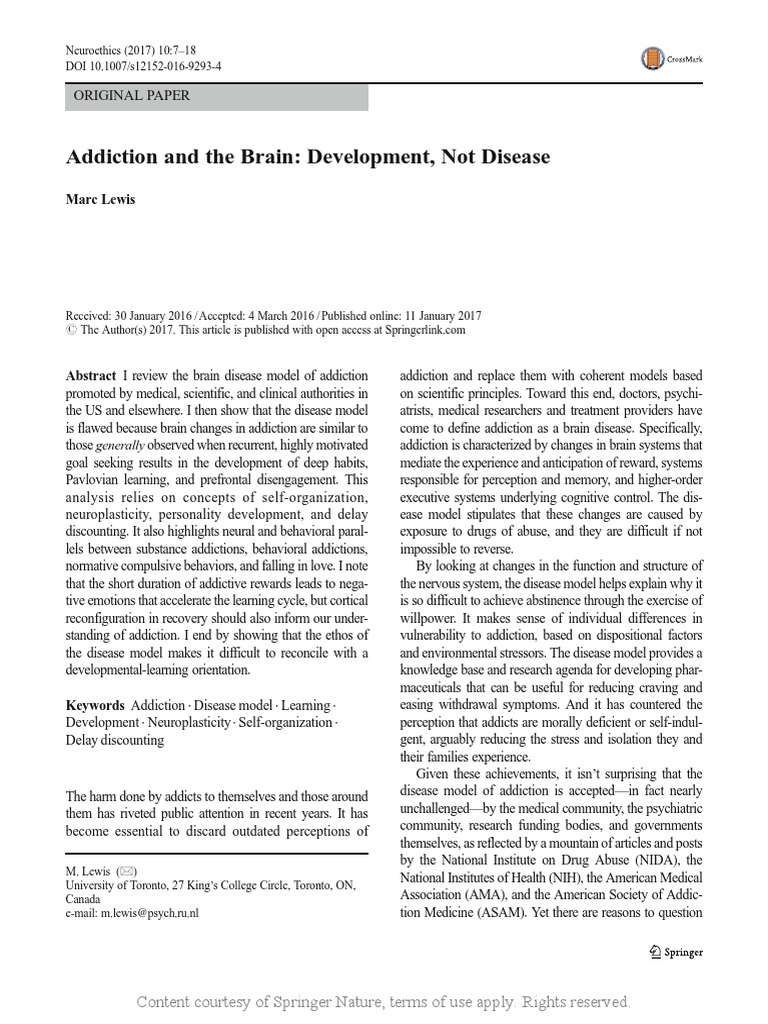 Addiction and The Brain Development Not Disease | PDF | Reward System ...