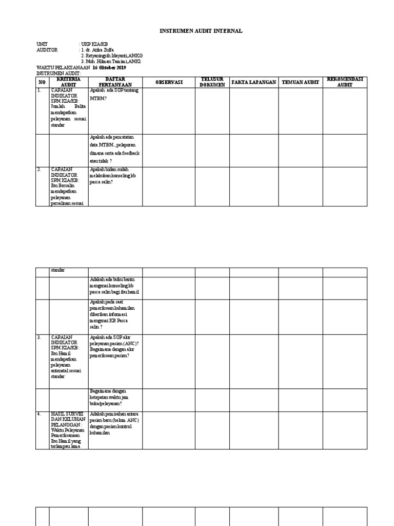 Audit Internal Pelayanan KIA/KB 2019 | PDF | Pengembangan Diri | Sains ...
