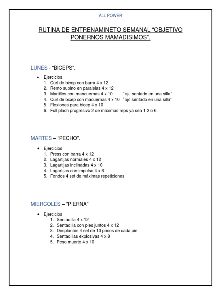 Rutina Semanal para Ponerse Fuerte | PDF