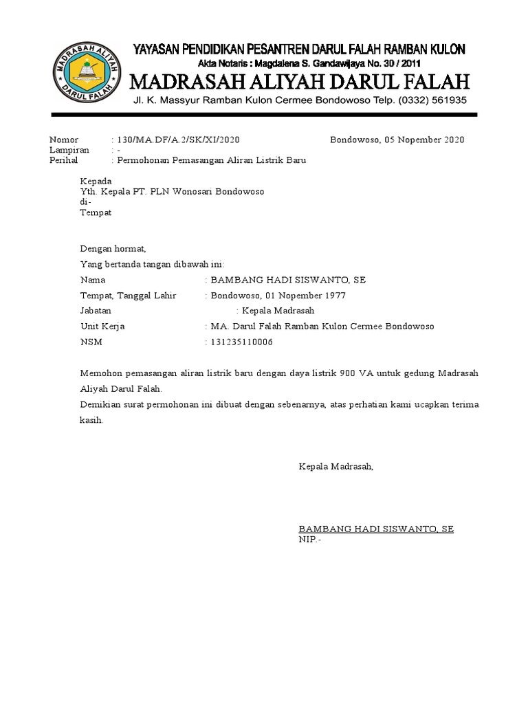 Surat Ijin Ke PLN | PDF