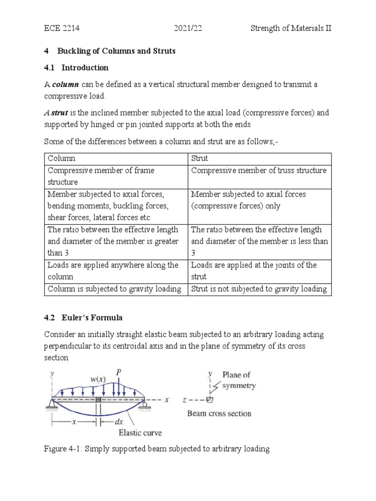Column vs Strut: Buckling Mechanics | PDF | Buckling | Bending