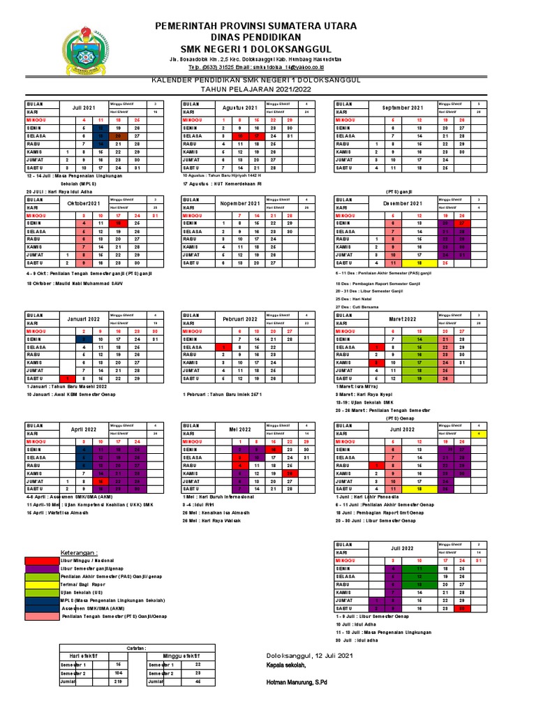 Kalender Pendidikan SMKN1 DS 2021-2022 | PDF