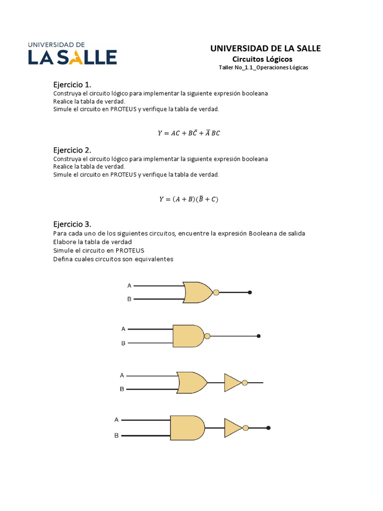 Taller - 1.1 - Operaciones Lógicas | PDF | Puerta lógica | Ingeniería ...
