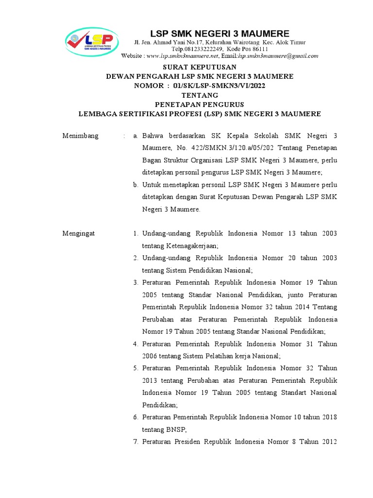 SK DP Penetapan Personil LSP | PDF