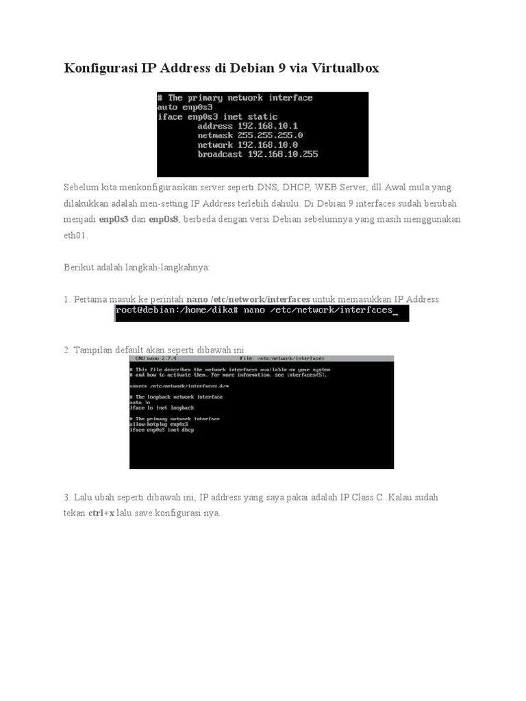 Konfigurasi IP Address Di Debian 9 Via Virtualbox | PDF