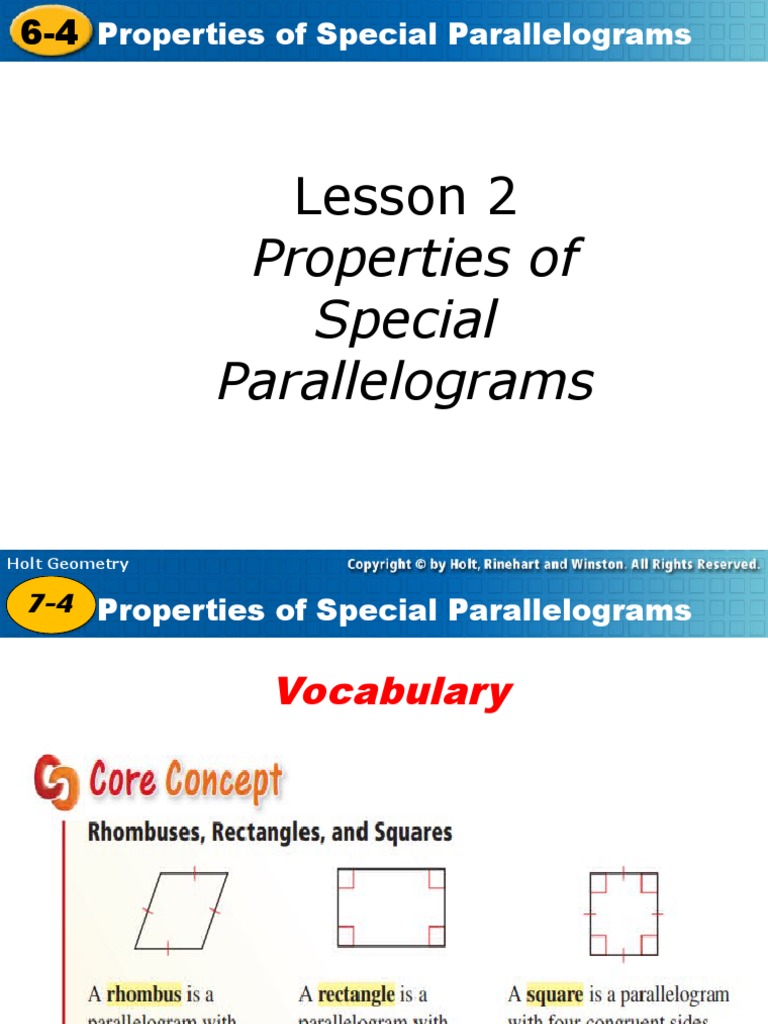 Properties of Special Parallelograms | PDF | Rectangle | Polytopes