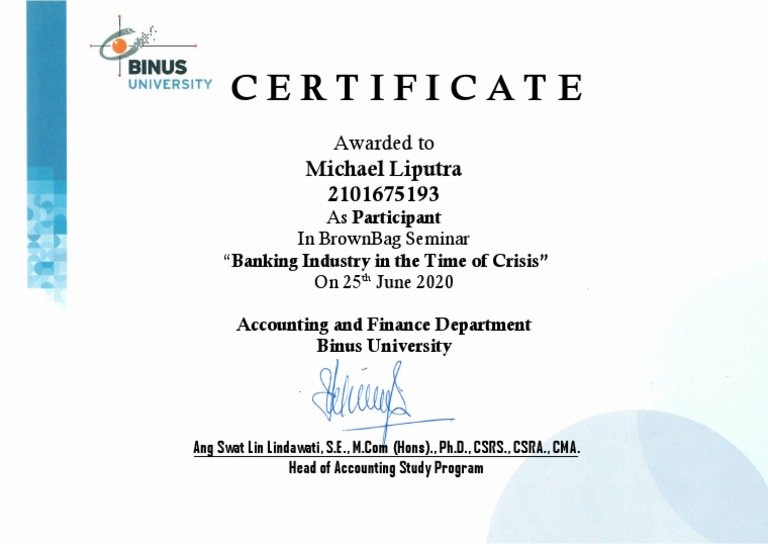 Sertifikat Peserta Banking Industry-71 | PDF