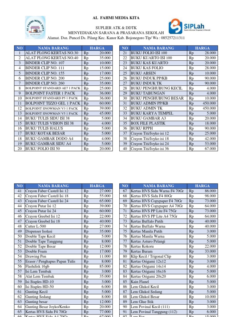 Daftar Harga Barang Toko Al Fahmi | PDF