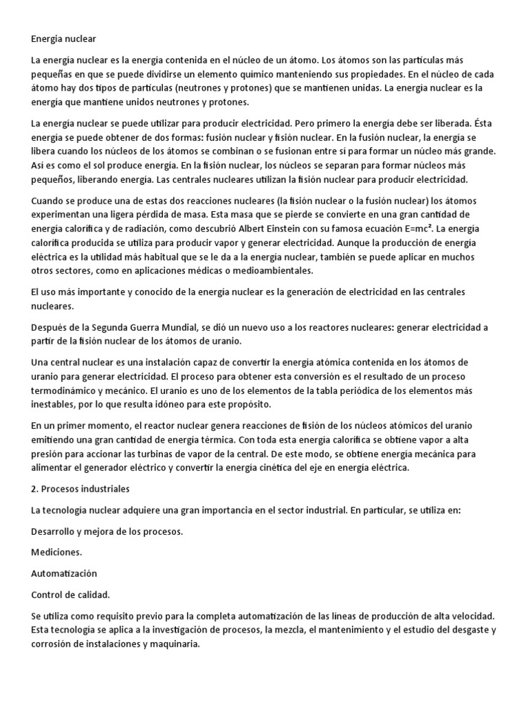 Energía Nuclear: Usos y Consecuencias | PDF | La energía nuclear ...