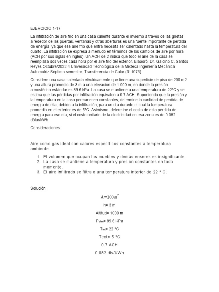 EJERCICIO 17 de Transferencia de Calor | PDF | Temperatura | Calor