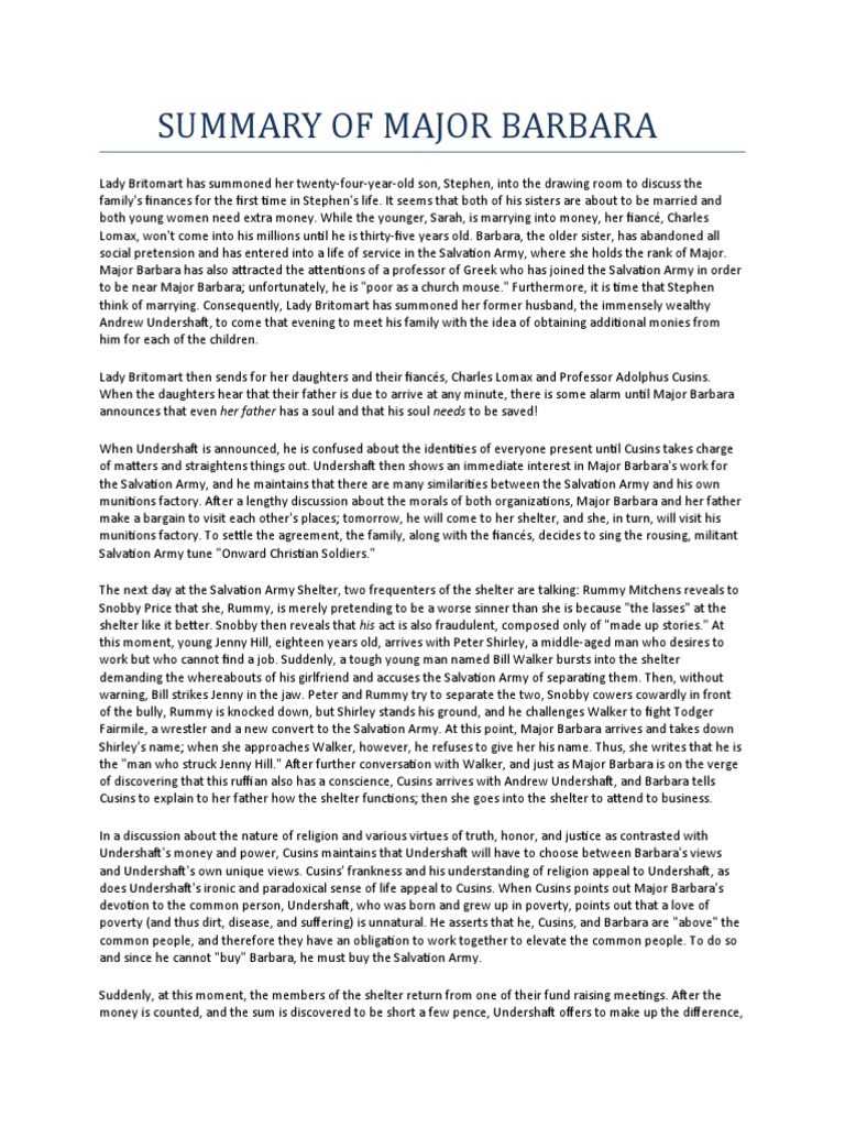 Summary of Major Barbara | PDF | Mystery, Thriller & Crime Fiction ...