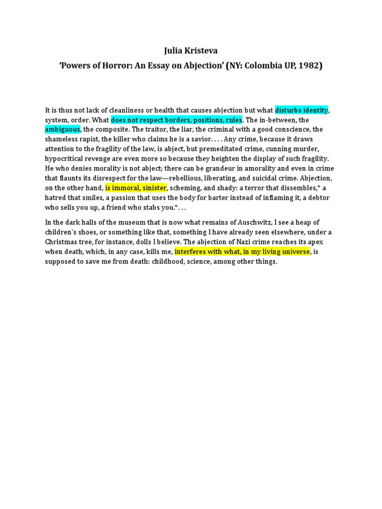 Kristeva Abjection Excerpt | PDF | Philosophy | Mystery, Thriller & Crime Fiction