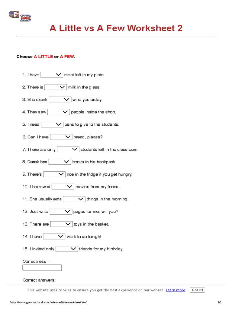A Few _ a Little Exercise - GrammarBank | PDF