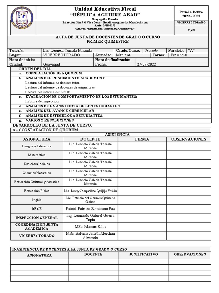 Formato de Acta Junta de Curso 2022 - 2023 | PDF | Aprendizaje | Science