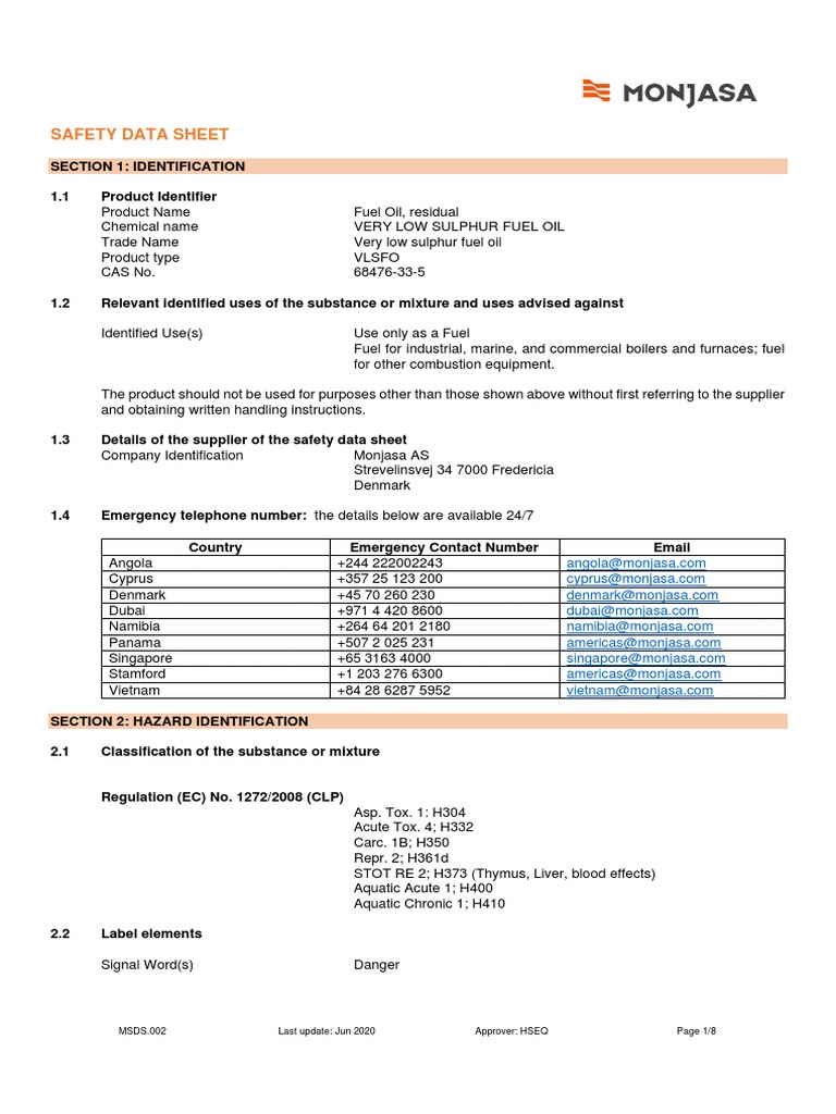 VLSFO SDS Final | PDF | Physical Sciences | Chemistry