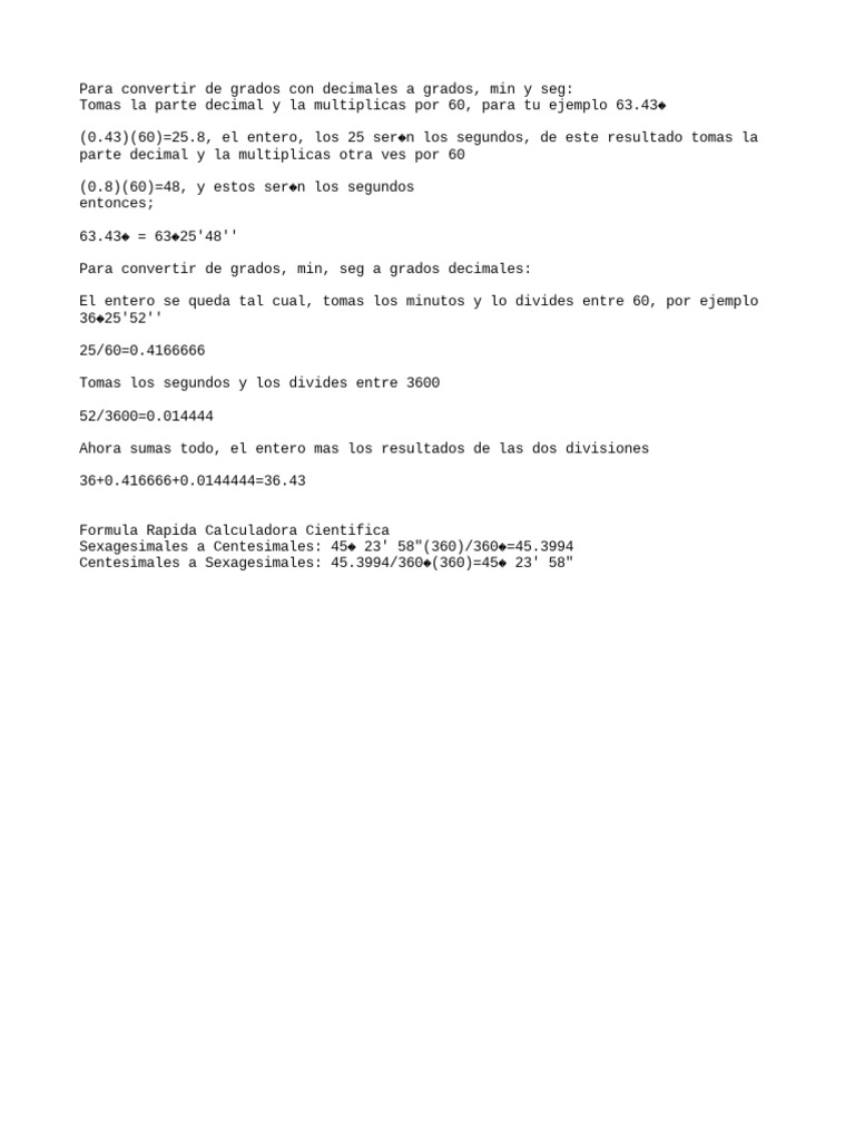 Conversión de Grados a Decimales y Viceversa | PDF