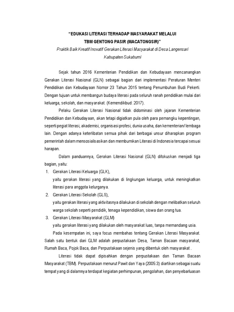 Literasi Masyarakat di TBM Macatongsir | PDF | Ilmu Sosial
