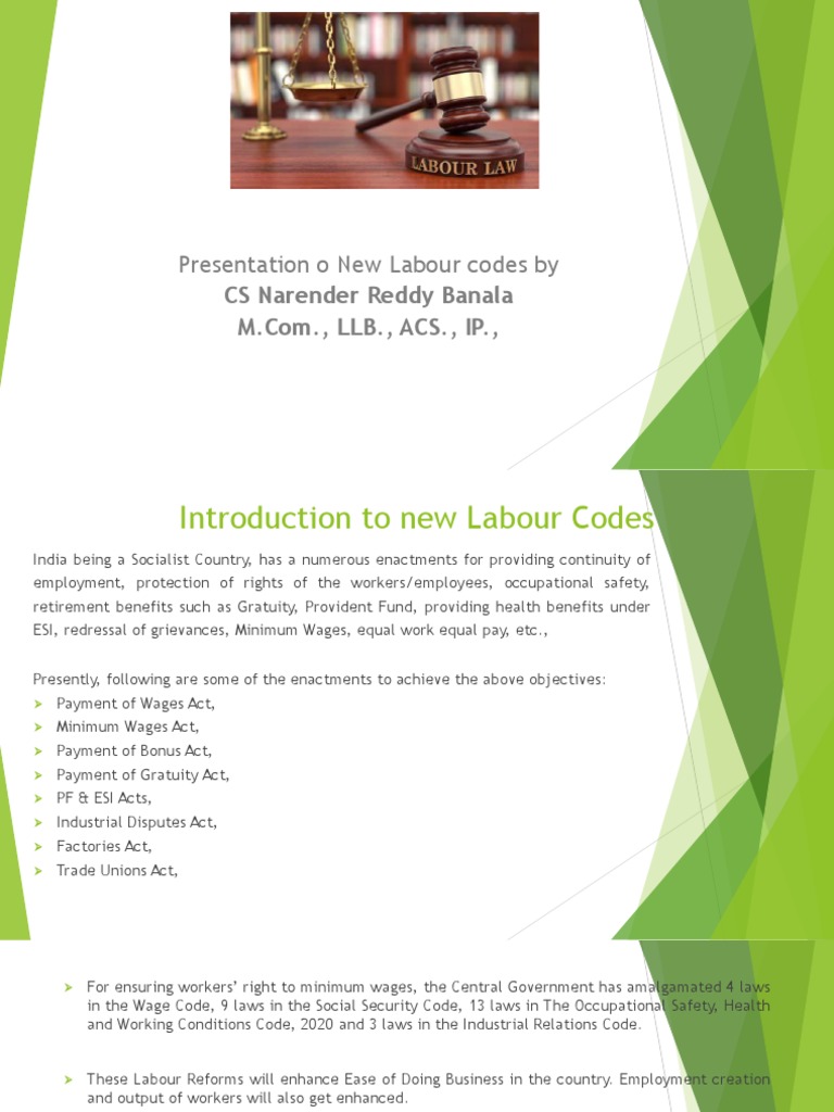 Presentation On New Labour Codes | PDF | Employment | Wage