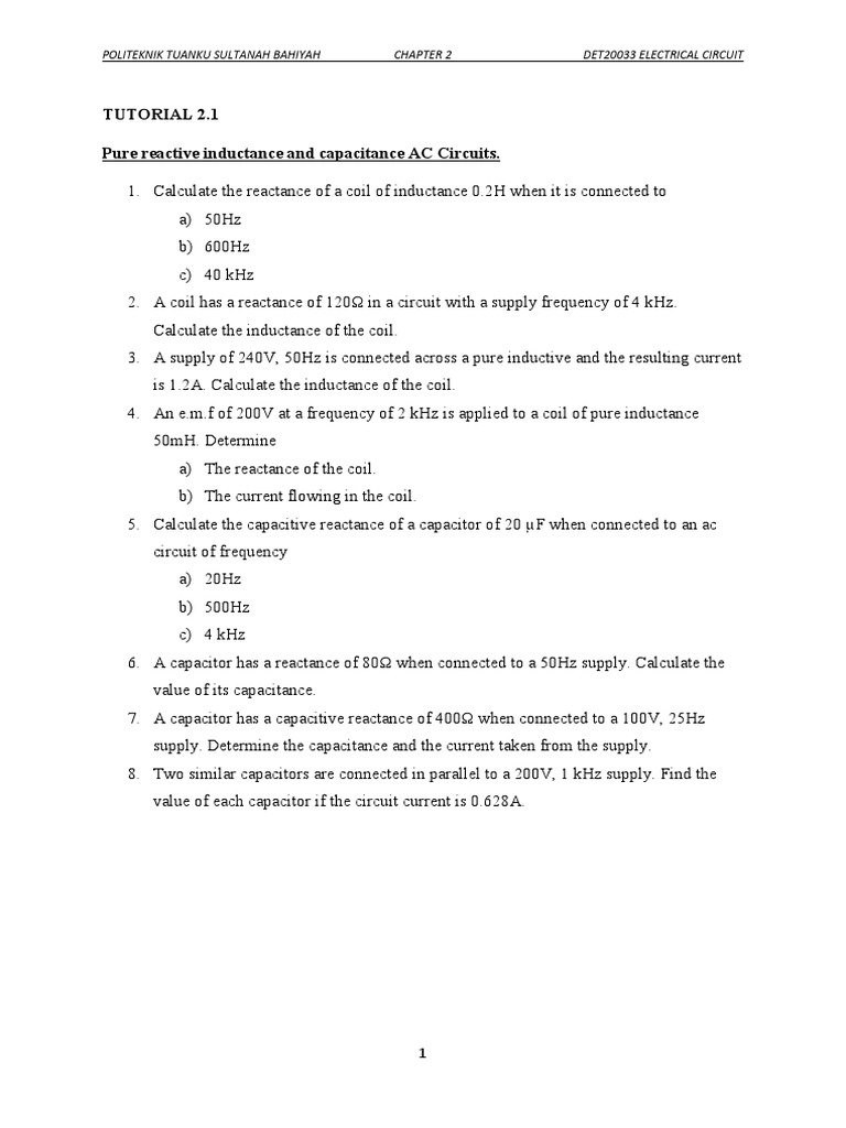 Tutorial Chapter 2 | PDF | Electrical Impedance | Series And Parallel Circuits