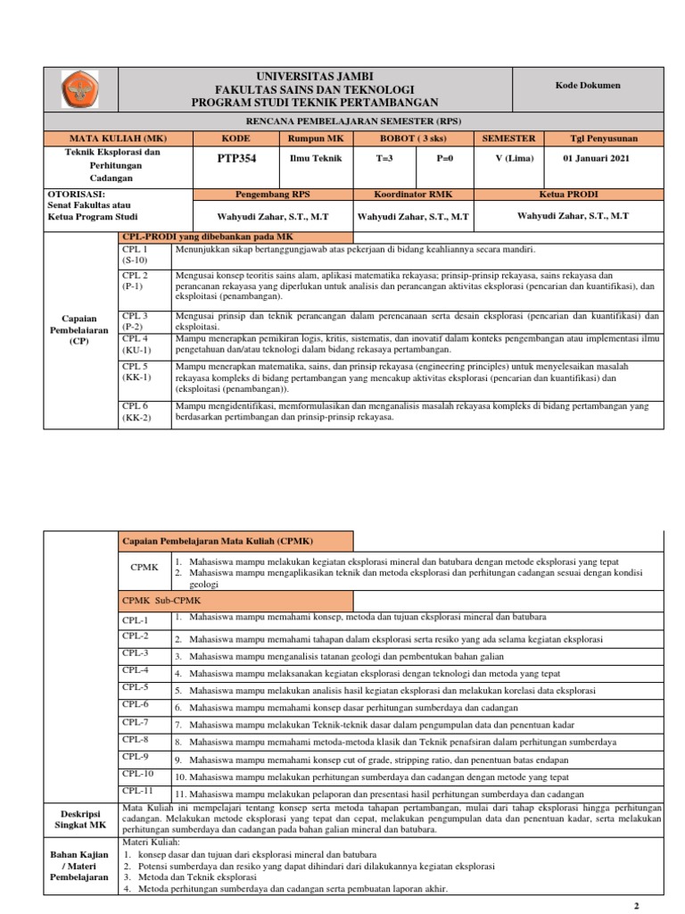 Rev-RPS - Teknik Eksplorasi Dan Perhitungan Cadangan | PDF