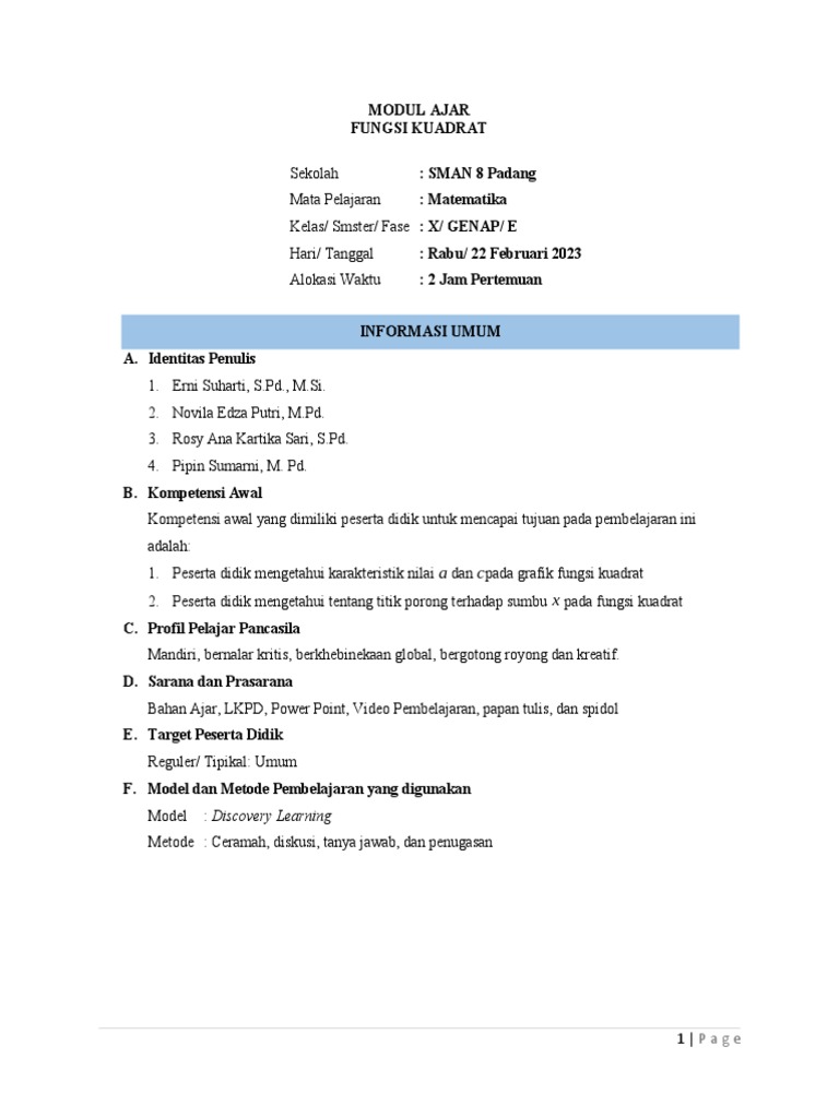 3. MODUL AJAR DISCOVERY FGSI KUADRAT | PDF