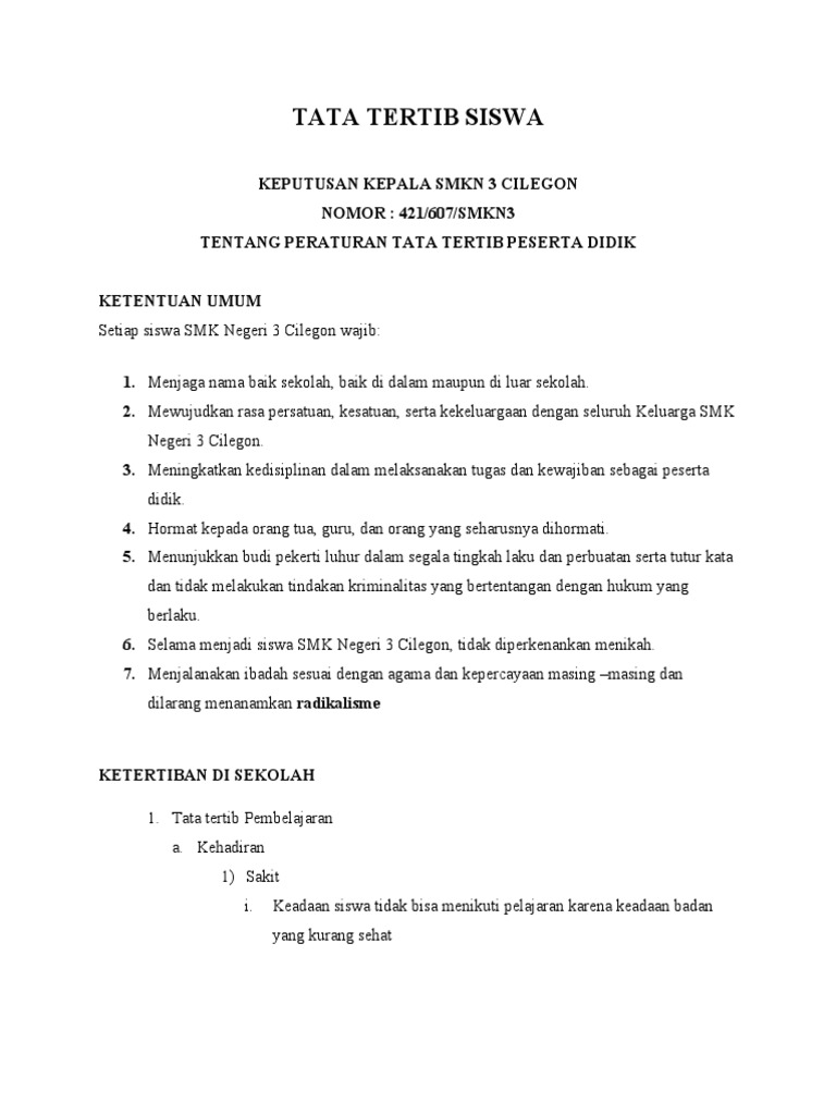 Tatib Siswa SMKN 3 Cilegon | PDF