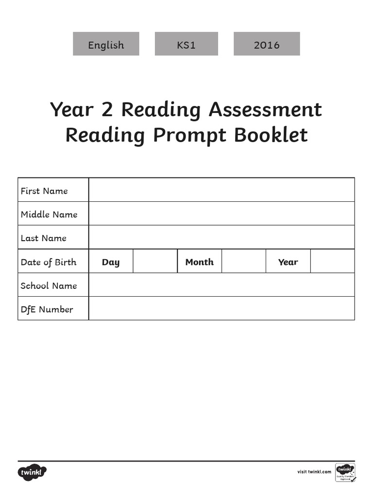 T L 5206 Year 2 Reading Assessment Paper 1 Pack Reading Prompt Booklet ...