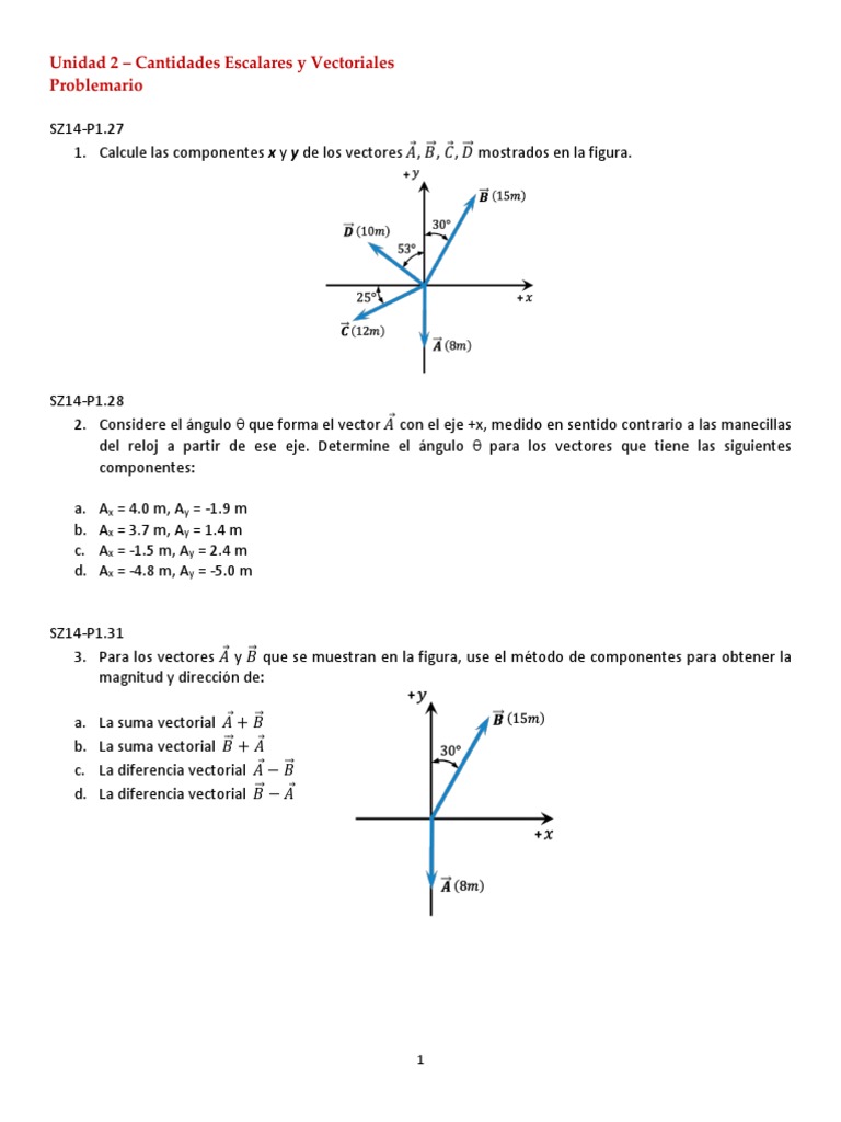 03 - Cantidades Escalares y Vectoriales - Problemas Resueltos | PDF | Vector Euclidiano ...