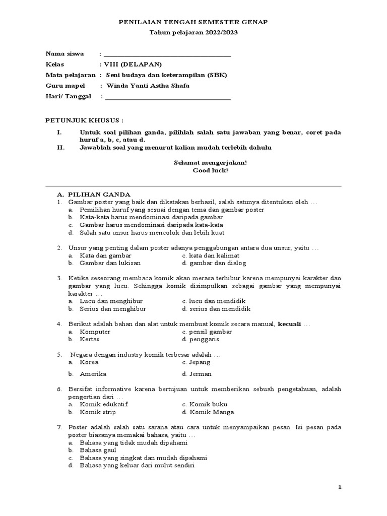 PTS SBK - Kelas 8 | PDF