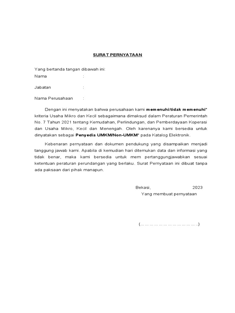 Surat Pernyataan Ukm | PDF