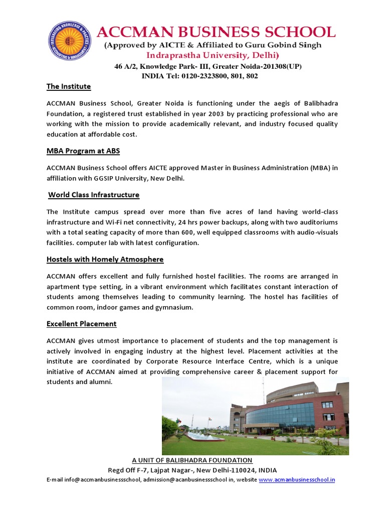 Write-Up Profile of ACCMAN BUSINESS SCHOOL | PDF