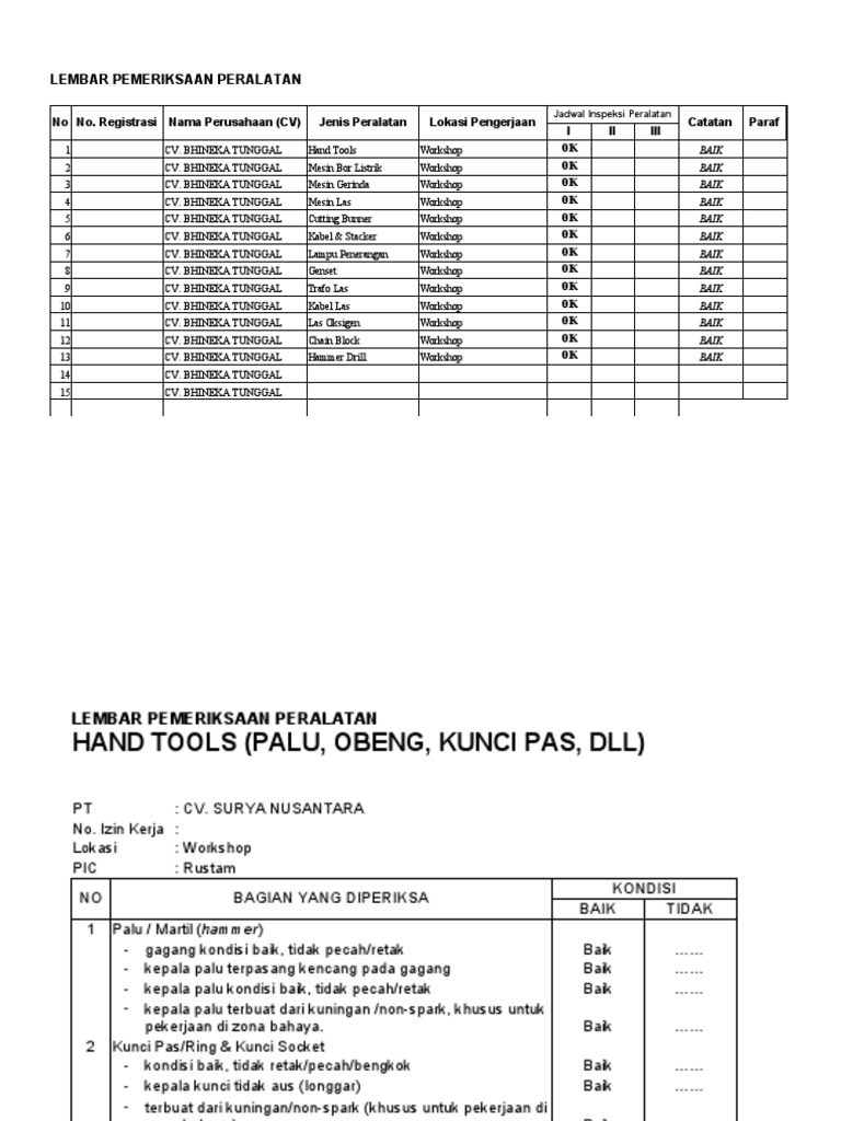Checklist Peralatan | PDF