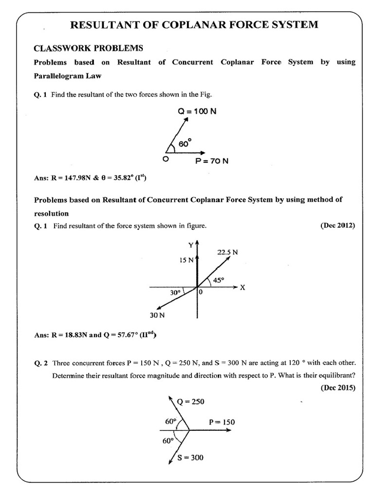 Question Bank (Coplanar Force System) | PDF