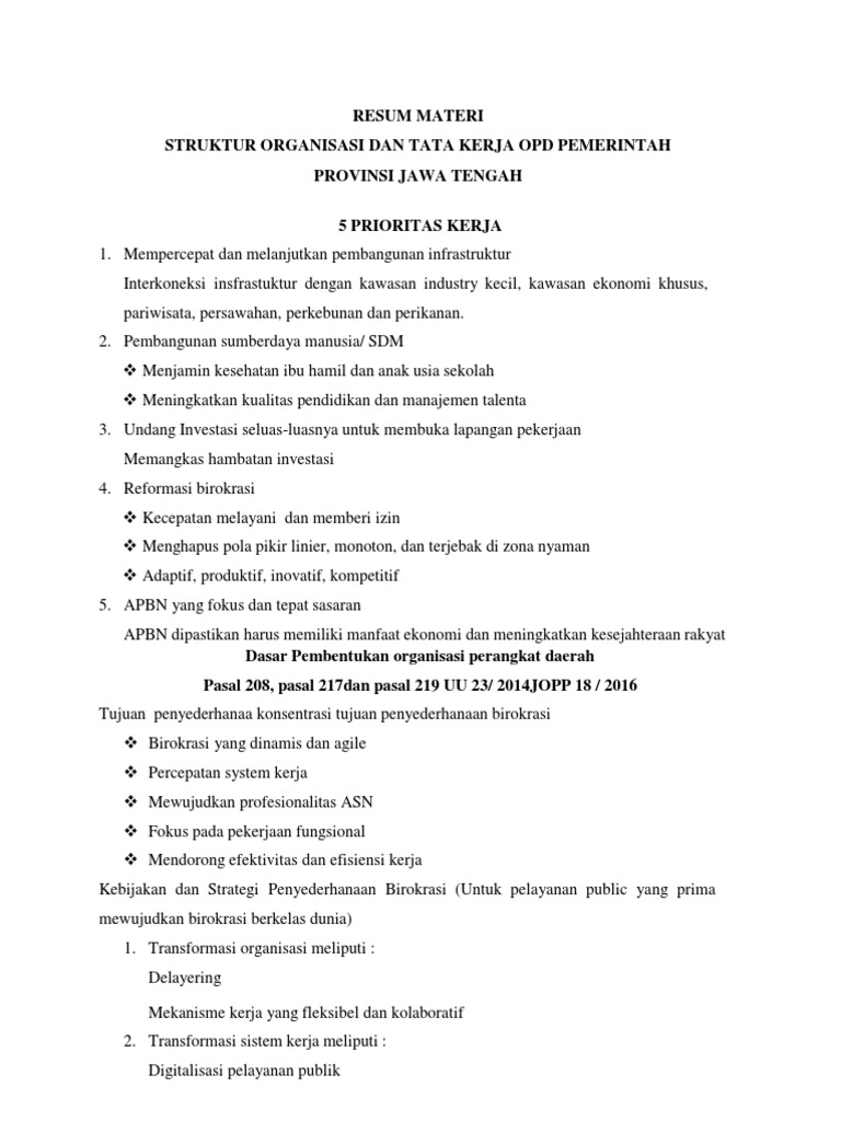 RESUME 2 STRUKTUR ORGANISASI DAN TATA KERJA OPD PEMERINTAH _ADEANNISA,S ...